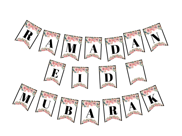 White floral Ramadan Eid , interchangeable Eid & Ramadan Banner, Bunti ...